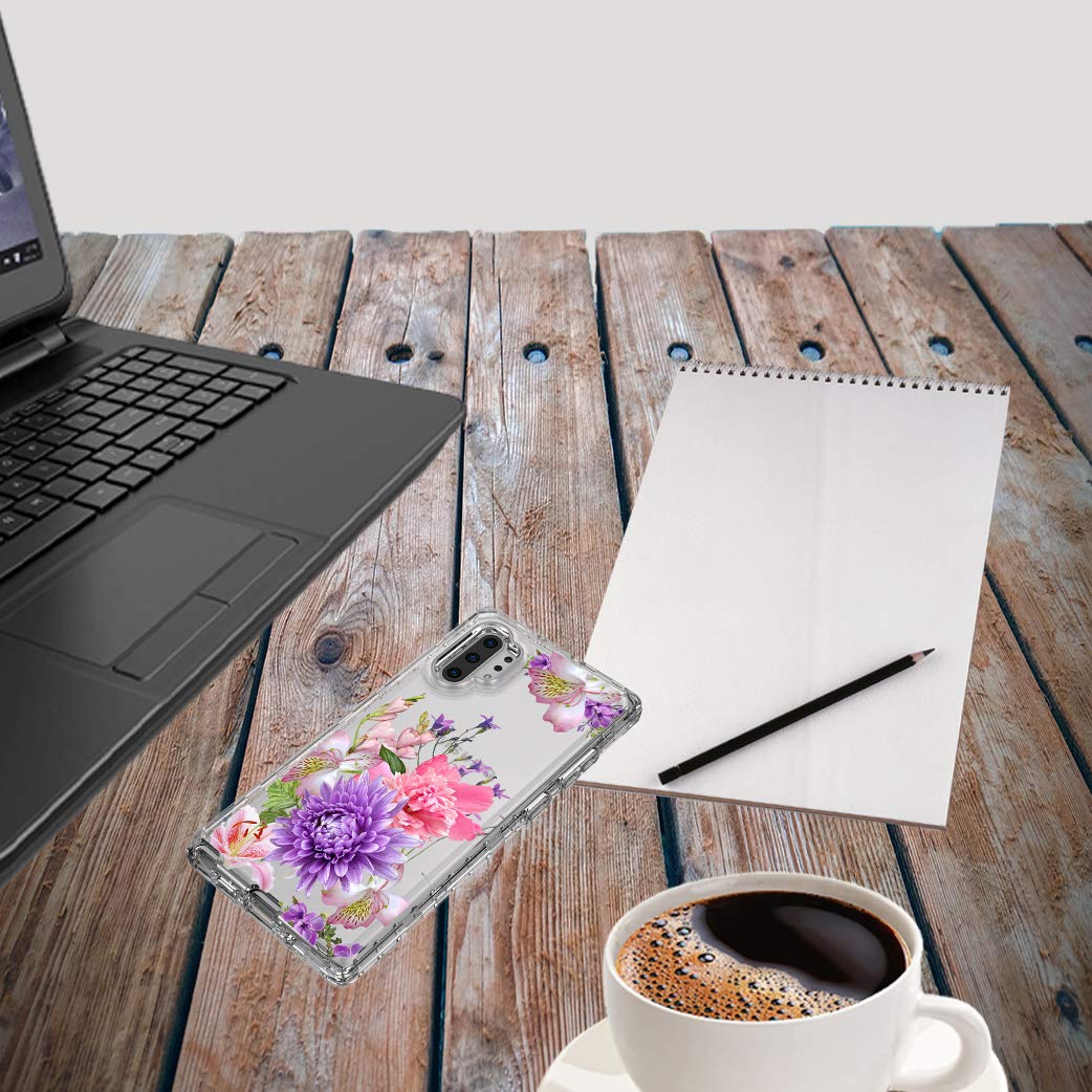IN4U Galaxy Note 10 Plus Case, Full Body Military Grade Shockproof Transparent 3in1 Flower Design 360 Protective Cover Without Built-in Screen Protector for Samsung Galaxy Note 10 Plus (Floral)