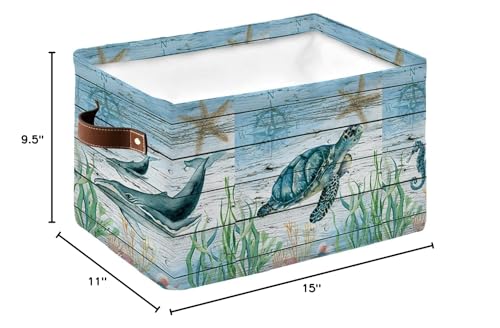 Storage Cubes Organizer with Handles, Aminal Sea Turtle Sea Horse Octopus Whale Storage Bins Collapsible Storage Baskets for Shelf Closet Nursery Cloth Organizers Box Ocean Underwater World Theme 1pcs