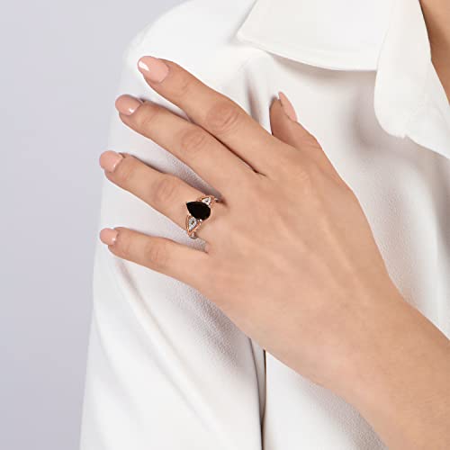 Jewelili Enchanted Disney Fine Jewelry Sterling Silver and 10k Rose Gold 1/10 CTTW and Black Spinel Maleficent Ring Size 6