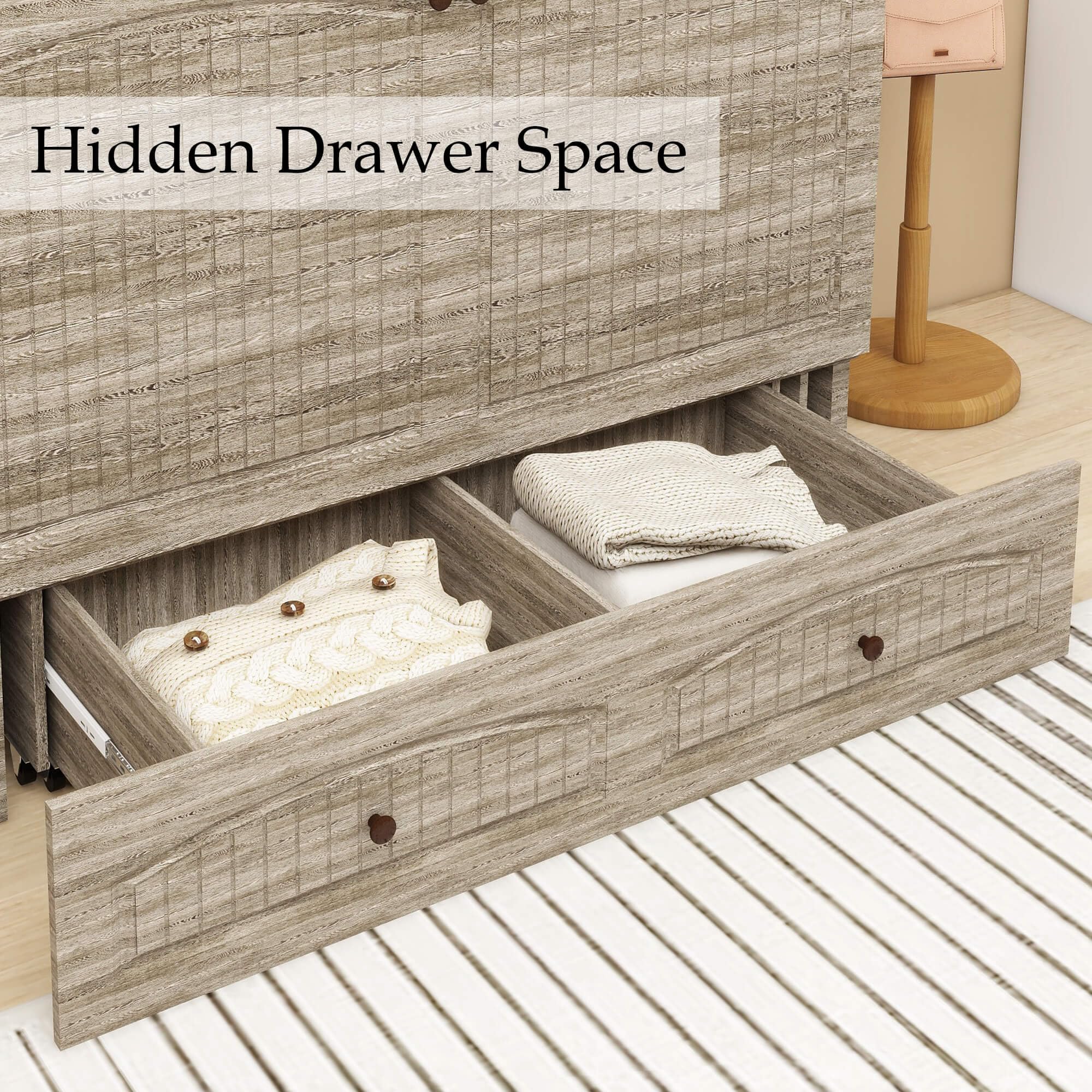 UrbEleg Murphy Bed Cabinet, Queen Murphy Bed with Drawer Includes Folding Mattress, Murphy Bed Cabinet with USB and Charging Port, Murphy Bed Queen Suit for Bedroom, Reddish-Brown Cabinet Bed, Bed