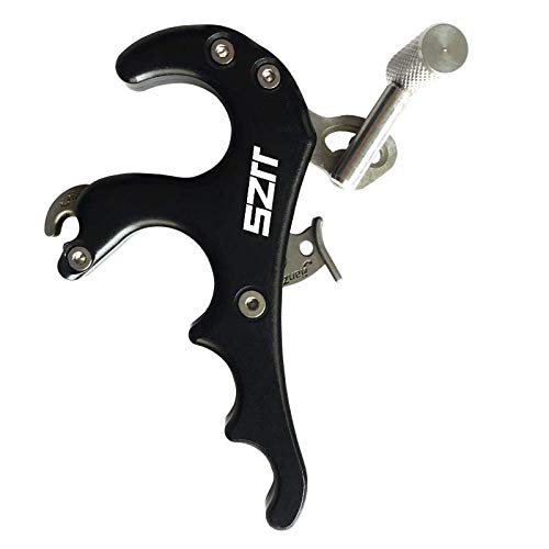 JJZS Aluminum Archery Release Aids for Compound Bow Adjustable Handheld 4 Finger Grip Compound Bow Release Thumb Trigger Bow Release for Hunting Archery Accessories