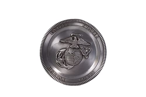United States Marines Corps (USMC) Licensed Collectable Pewter Plate with Brushed Nickel finish with USMC logo imprinted Decorative with Display Stand Decoration Household Plates| 5.5 x 5.5 x 0.25"