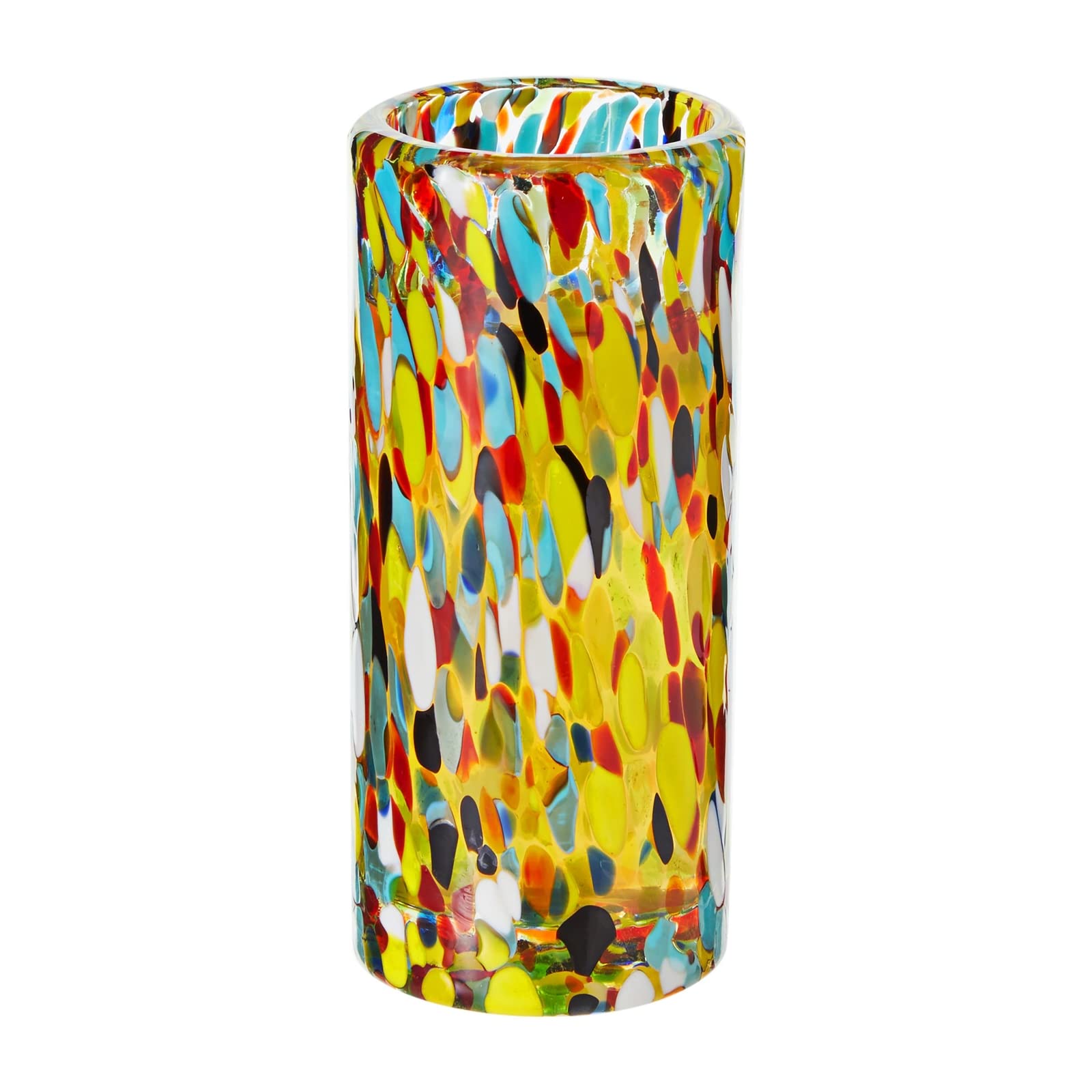 Okuna Outpost 2 oz Hand Blown Mexican Double Shot Glasses with Confetti Design, Tequila Sipping Set (Set of 6)