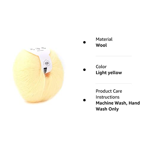 Yarn Mohair E11Wool Yarn for Knitting Soft Mohair Knit Long Wool Yarn DIY Scarf Crochet Thread Supplies (with A Crochet)(Light Yellow)