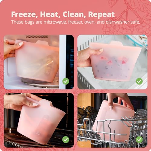 Greater Goods Reusable Silicone Containers for Food Storage, BPA- Free, Microwave, and Oven Safe, Pink, 16 Oz (1 Set of 3)