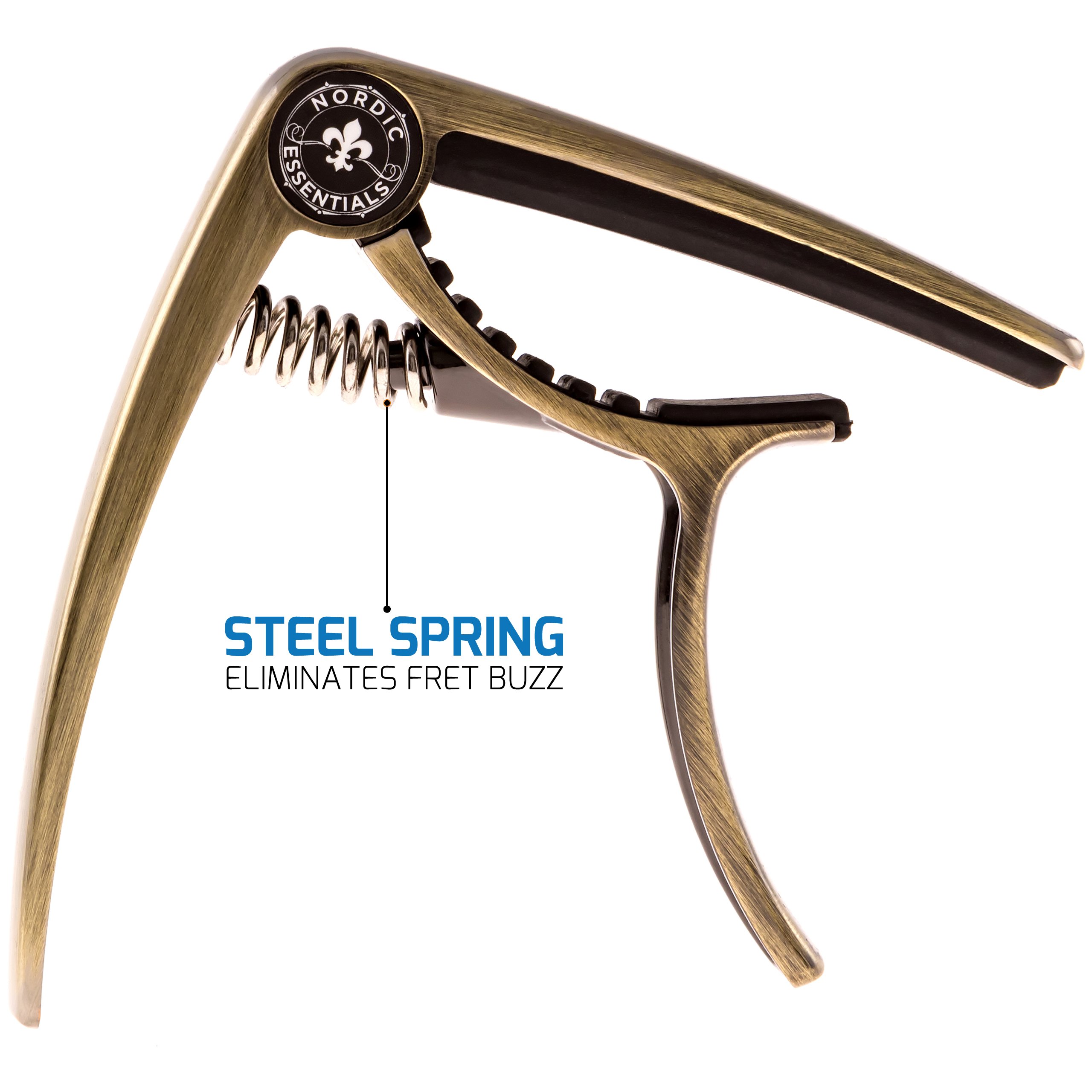 Guitar Capo Deluxe for Guitars, Ukulele, Banjo, Mandolin, Bass -Made of Premium Quality Zinc Alloy for 6 & 12 String Instruments- Luxury Accessories Nordic Essentials&trade (Bronze)