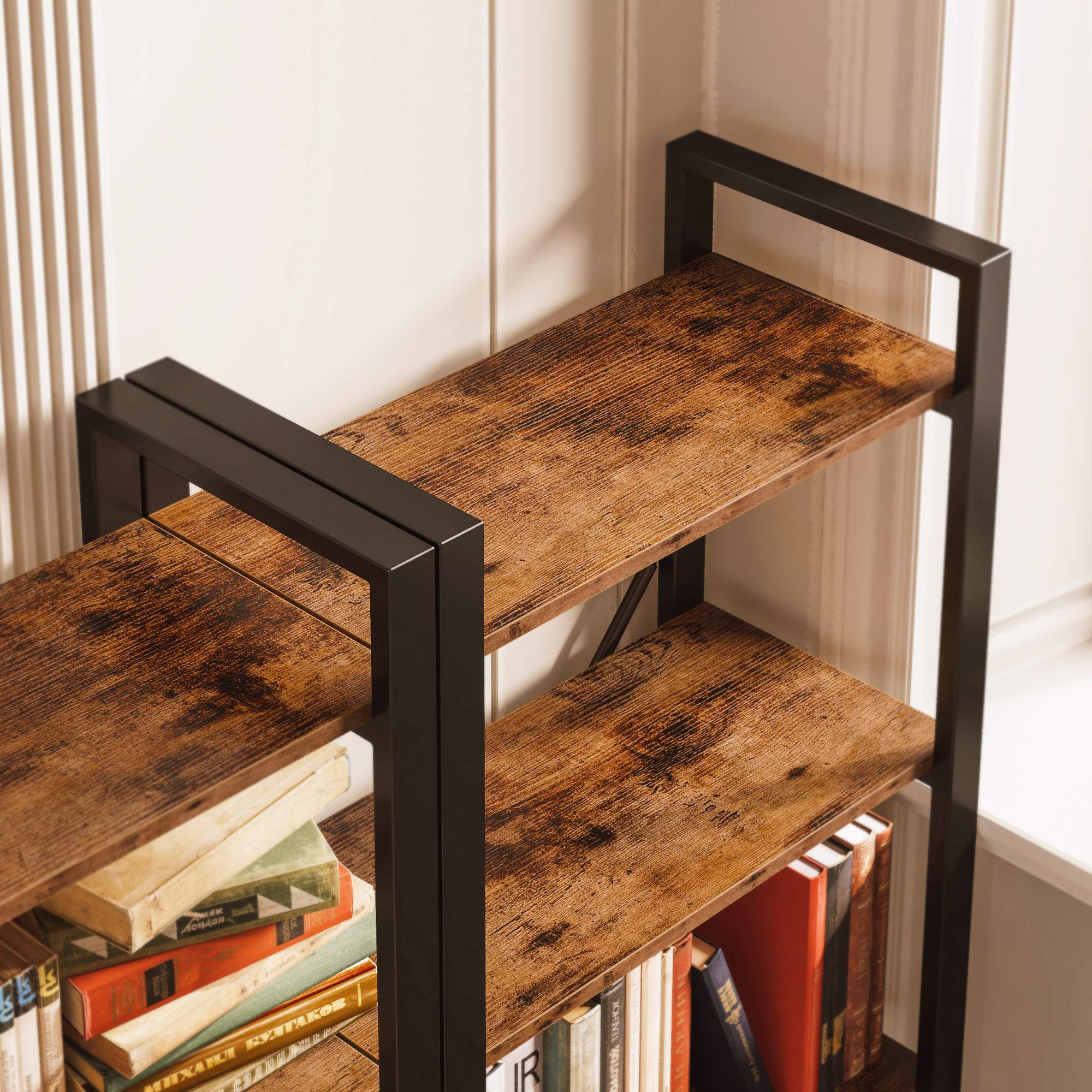 IRONCK Bookshelf Industrial Bookcase Home Decor, Wood Look Accent Furniture Metal Frame