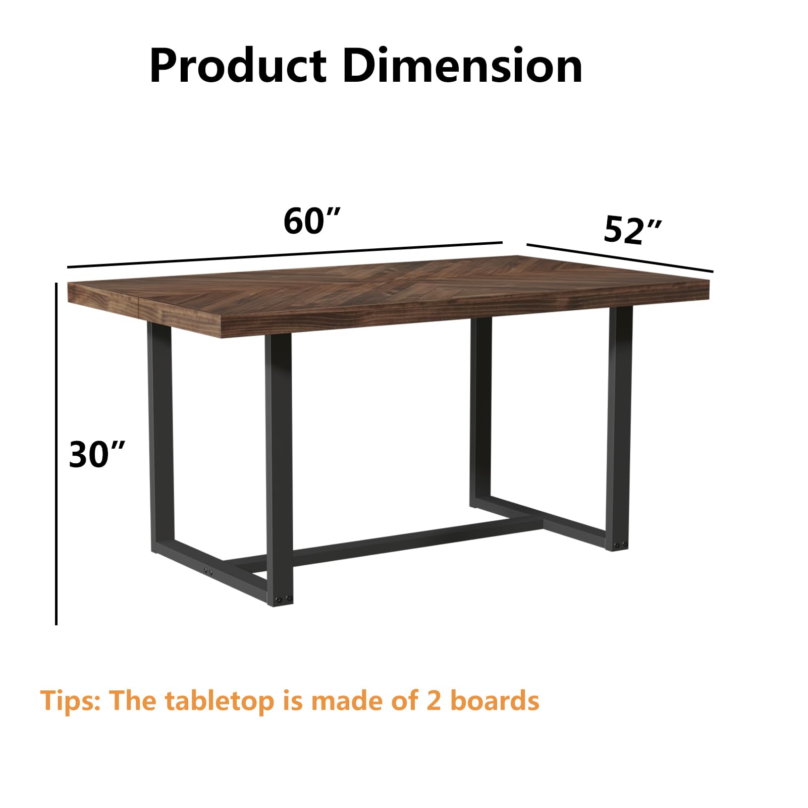 Hlivelood Dining Table for 6 to 8, 60 inch Rectangular Kitchen Table with Metal Frame, Industrial Wood Dining Room Table for Home Furniture(60 inch)
