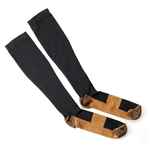 JJ&D Copper Compression Socks (1 Pairs) 15-20 mmHg Circulation is Best Athletic & Daily for Men & Women, Running, Climbing (Black, S/M)