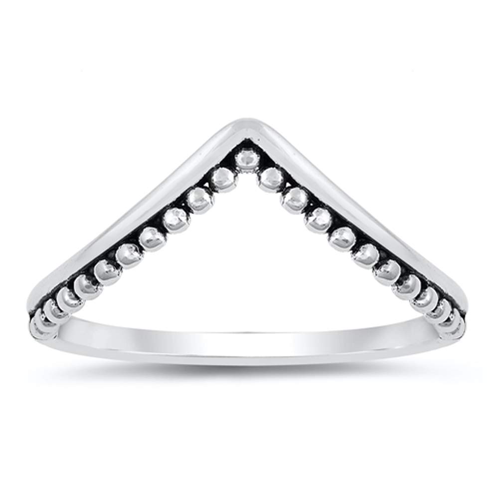 High Point Chevron Bali Bead Stacking Ring .925 Sterling Silver Band Size 8