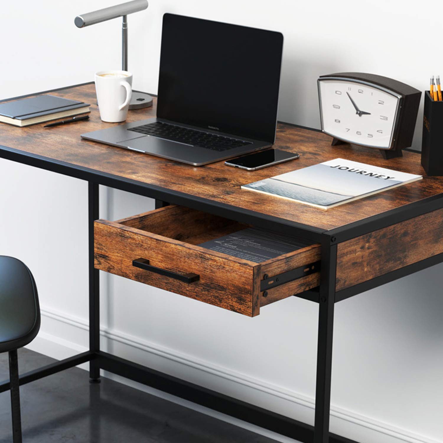 IRONCK Computer Desk, 47" Writing Desk with Drawers, Simple Small Desk for Home Office, Easy to Assemble, Retro Brown
