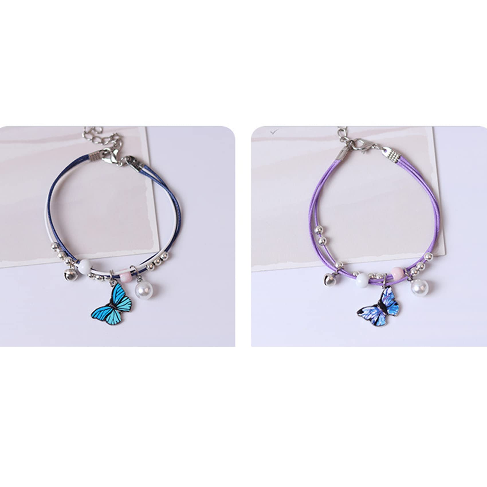 Journey Studio Multilayer Butterfly Bracelet Bohemian Leather Bracelets Adjustable Beaded Wrap Cuff Bangles for Women Butterfly Lovers,Blue, 18cm