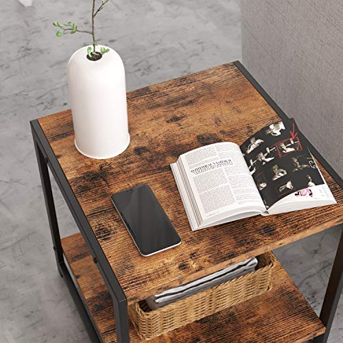 IRONCK Side Tables Living Room, Night Stand End Table with Storage Shelf, Wood Look Accent Industrial Home Furniture, P2 Grade MDF Board with Frame, Retro Brown