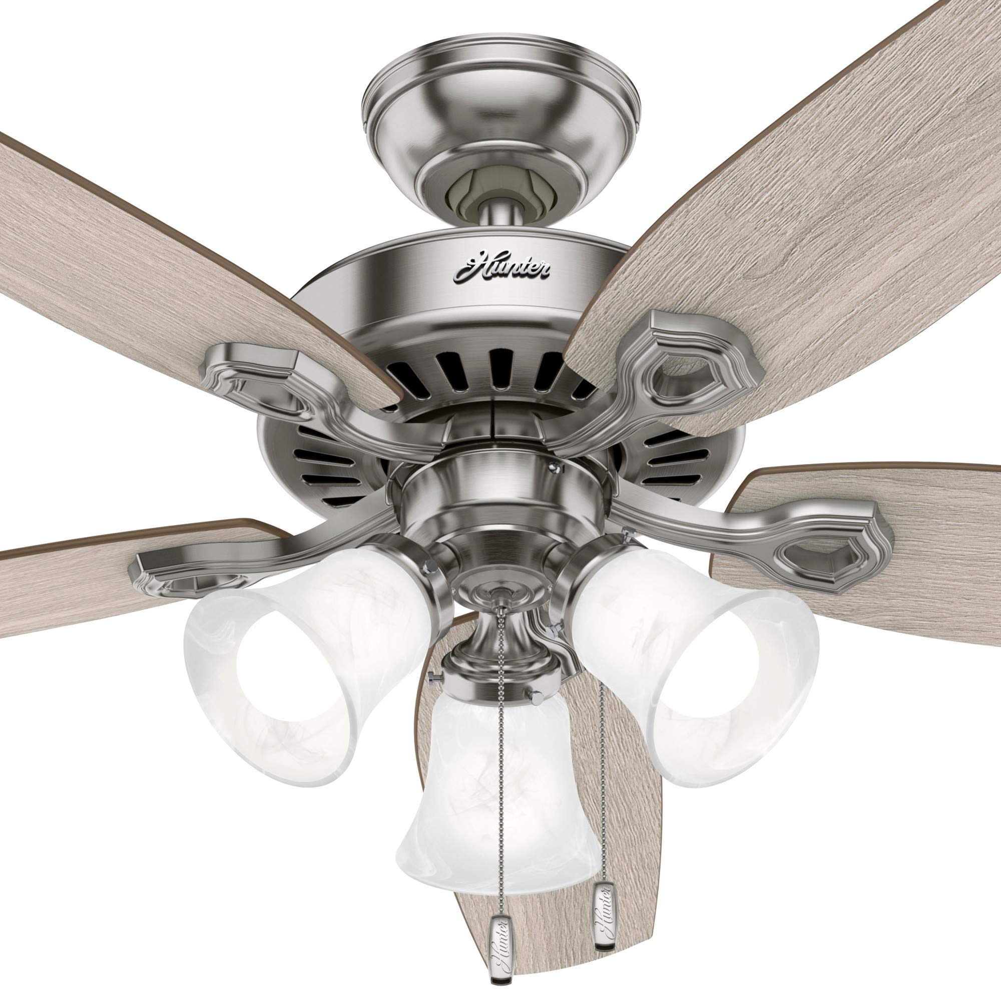 Hunter Fan Company 51111 Builder Indoor Ceiling Fan with LED Light and Pull Chain Control, 52", Brushed Nickel Finish