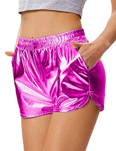 Kate Kasin Women's Yoga Hot Shorts Shiny Metallic Pants Wet Look with Elastic Waist