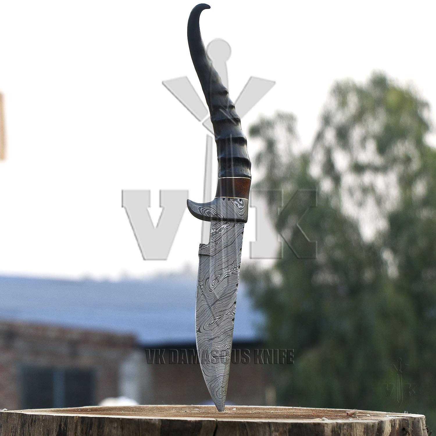 JNR Traders Damascus Steel Fixed Blade Hunting Knife with lather Sheath - 2380