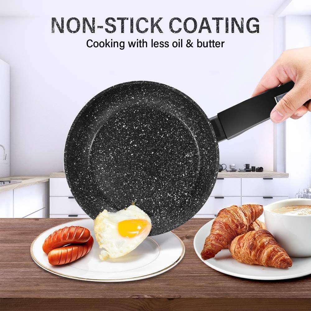 KOCH SYSTEME CS 8''+11'' Nonstick Aluminum Frying Pan Set with Lids, Non-toxic Granite Stone Coating, Easy Cleanup, All Stoves Available, Ideal for Cooking