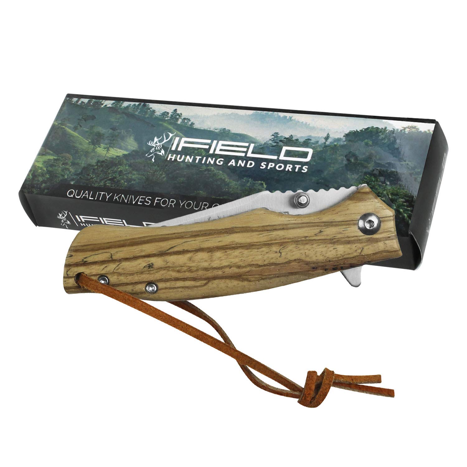 iFIELD Folding Knife Camper EL29040, Zebra Wood Handle, 3.3 inch Stainless Steel Blade, Camping Tool for Fishing, Hunting, Sport Activity.