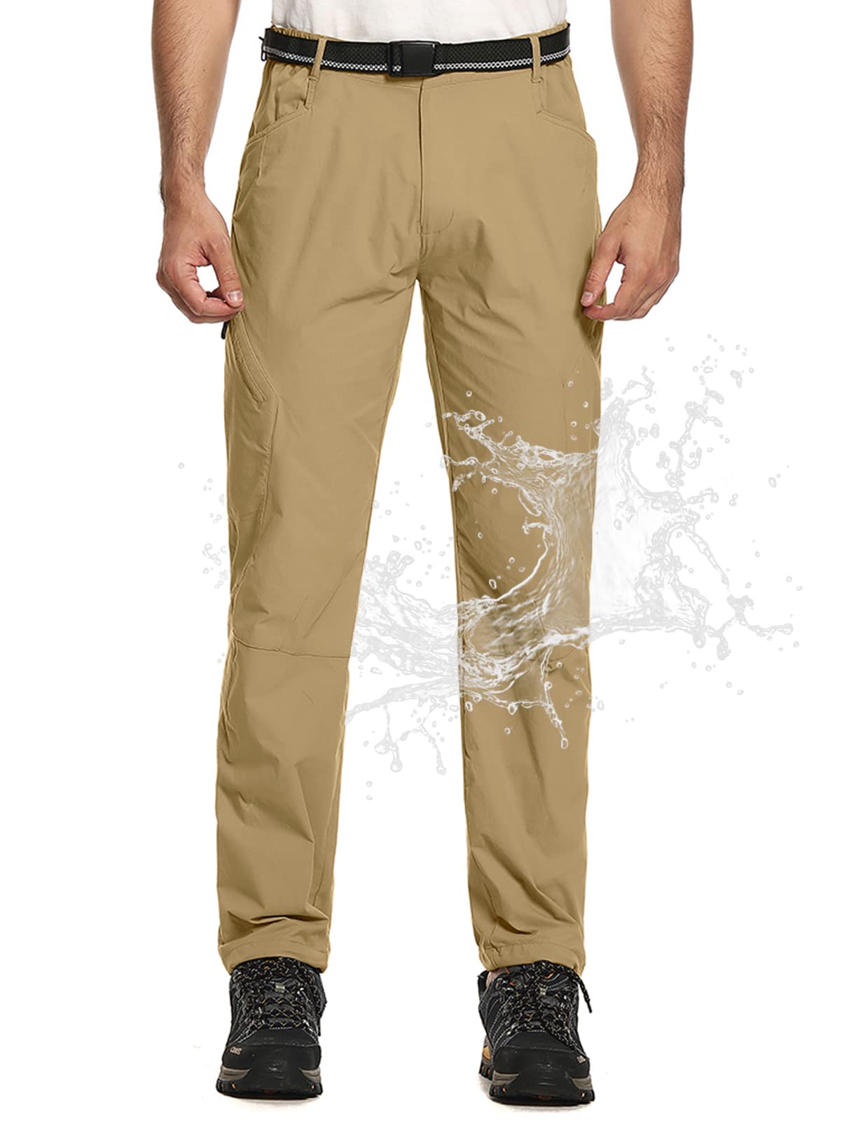 Hubunucc Men's Hiking Pants Waterproof Quick Dry Lightweight Stretch Camping Outdoor Cargo Pants for Men Zipper Pockets #6091 Khaki 32