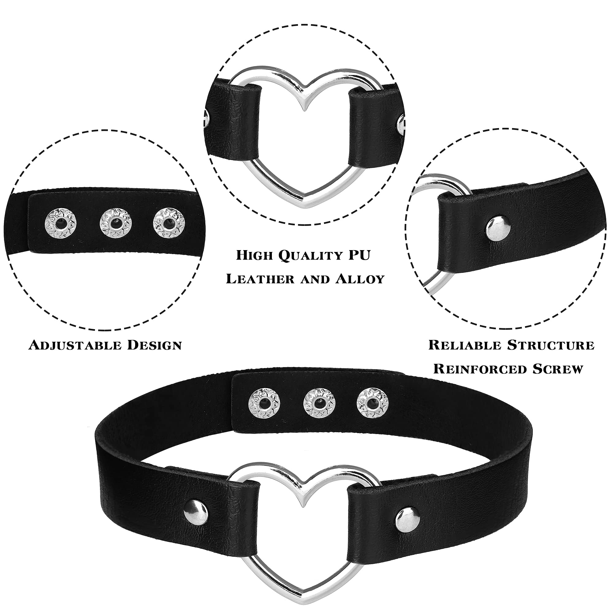 IRONBOX 10Pcs PU Leather Choker Punk Necklace For Women Adjustable Heart Rock Choker Goth Spiked Black Cat Collar Choker Necklace