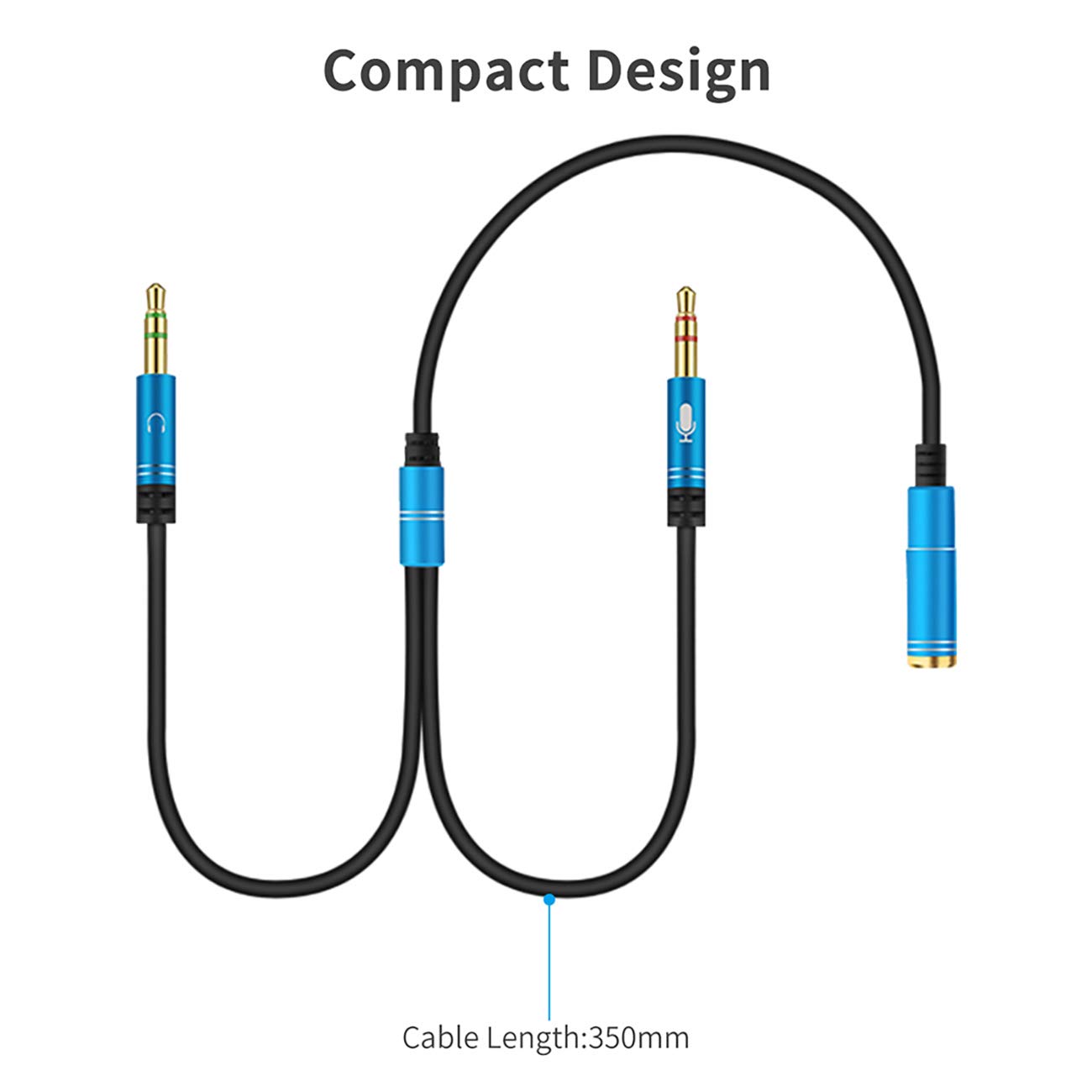 Headphone Y Cable Splitter Adapter for Computer 3.5mm Female to 2 Dual 3.5mm Male Gold-Plated Corrosion-Resistant Audio Mic Y Cable for Headset Connecting to PC,Audio Connector for PC (35CM, Silver)