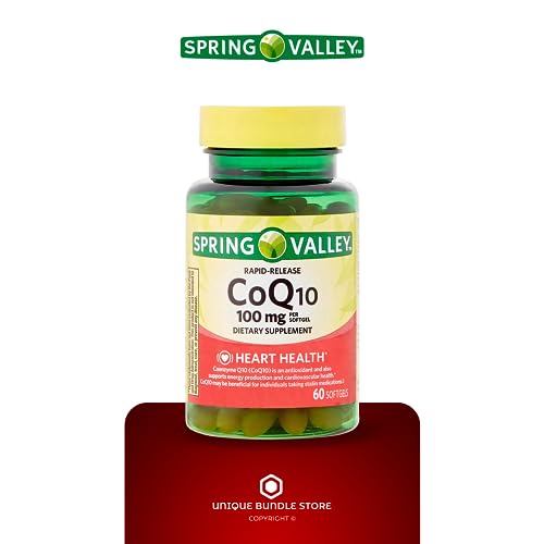 Spring Valley, CoQ10 100mg, 60 Count Rapid-Release Heart Health Dietary Supplement, CQ10 100mg softgels + 7 Day Pill Organizer Included (Pack of 1)