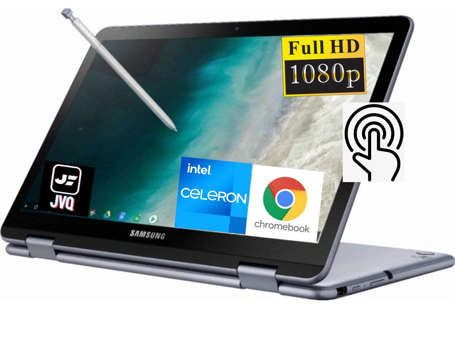 SAMSUNG Premium 2-in-1 Chromebook Plus V2 Laptop, 12.2" FHD Touchscreen, Intel Celeron 3965Y, 4GB RAM, 128GB Space(64GB eMMC+64GB Card), Webcam, USB Type-C, Wi-Fi, Chrome OS, Silver+JVQ Stylus Pen