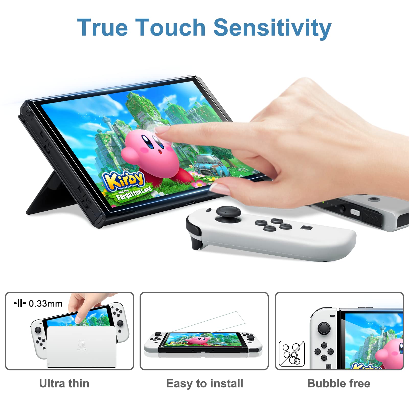 LDSXAY [3 Pack] Screen Protector Designed for Nintendo Switch OLED model 2021, Nintendo OLED Tempered Glass Screen Protector 9H Hardness Anti-Scratch, Bubble Free
