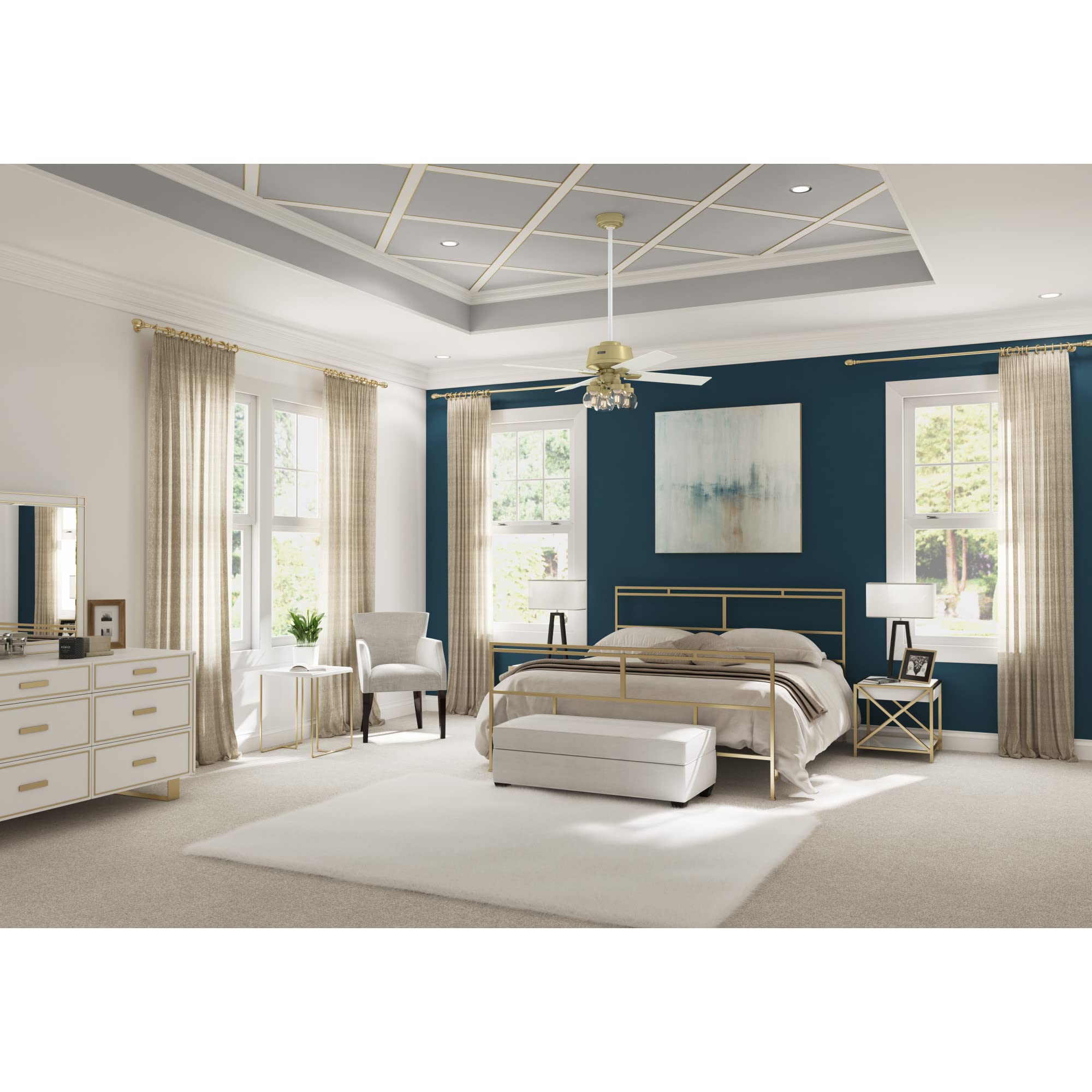 Hunter Fan Company 59651 Viven Ceiling Fan, 52, Modern Brass Finish