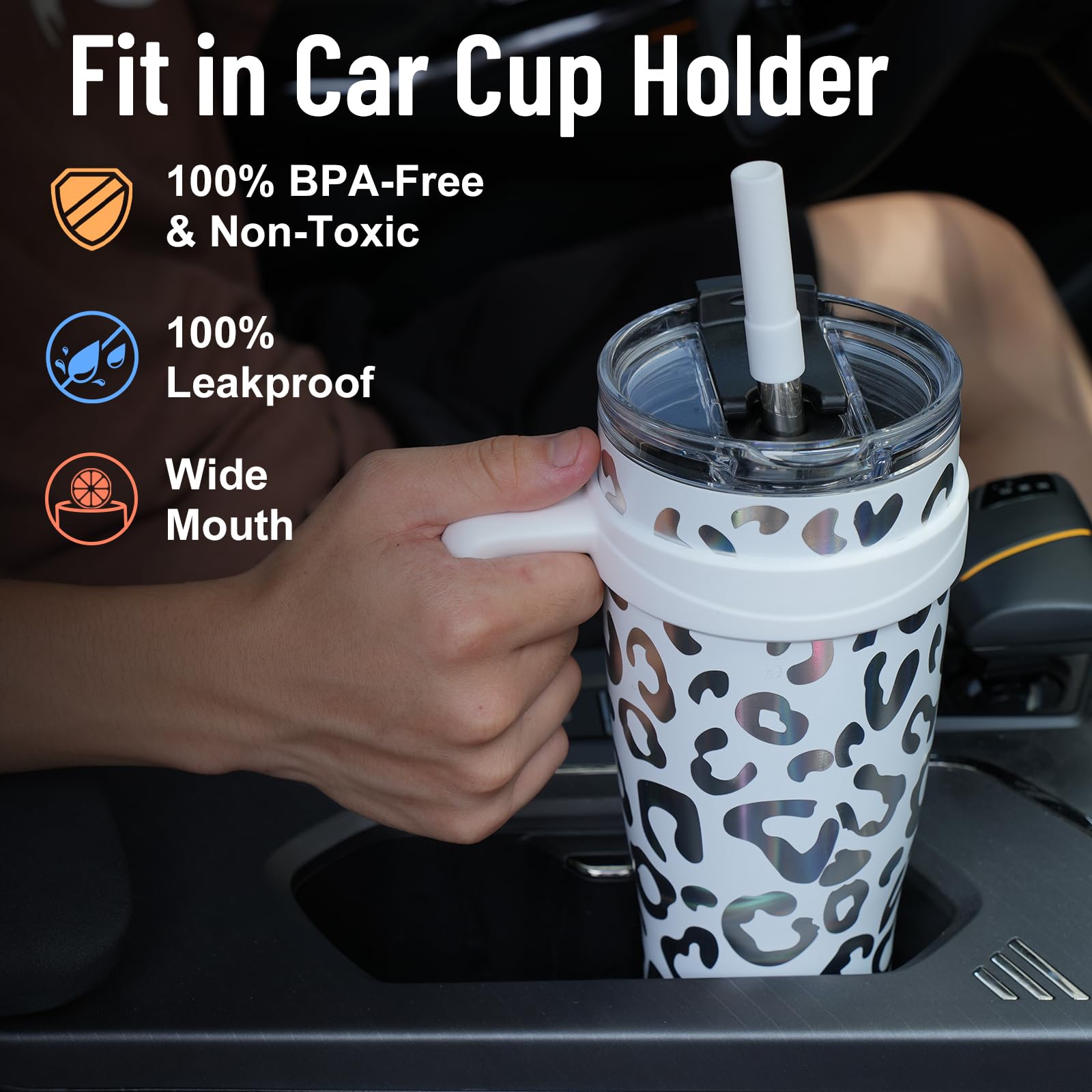 Zukro 40 oz Tumbler With Handle and Straw, Leak Proof Vacuum Insulated Stainless Steel Cup with 2-in-1 Screw on Lid, Fit in Cup Holder, No Sweat, Keeps Drinks Cold 24 Hours