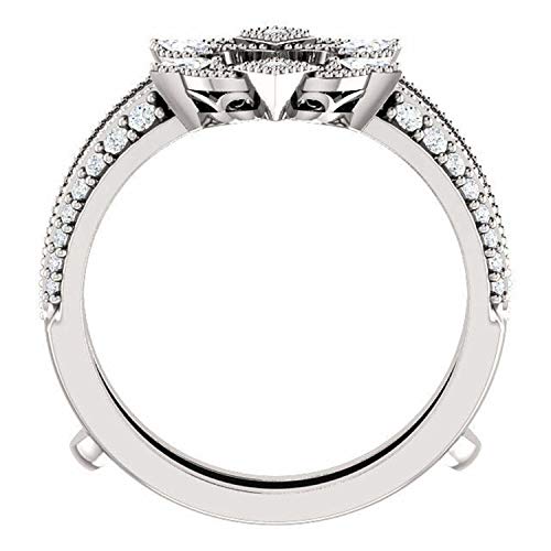 IRA 14K White Gold Plated in 925 Sterling Silver Round & Marquise 0.50 ct CZ Diamond Millgrained Wedding Band Enhancer Guard Ring For Womens (9)