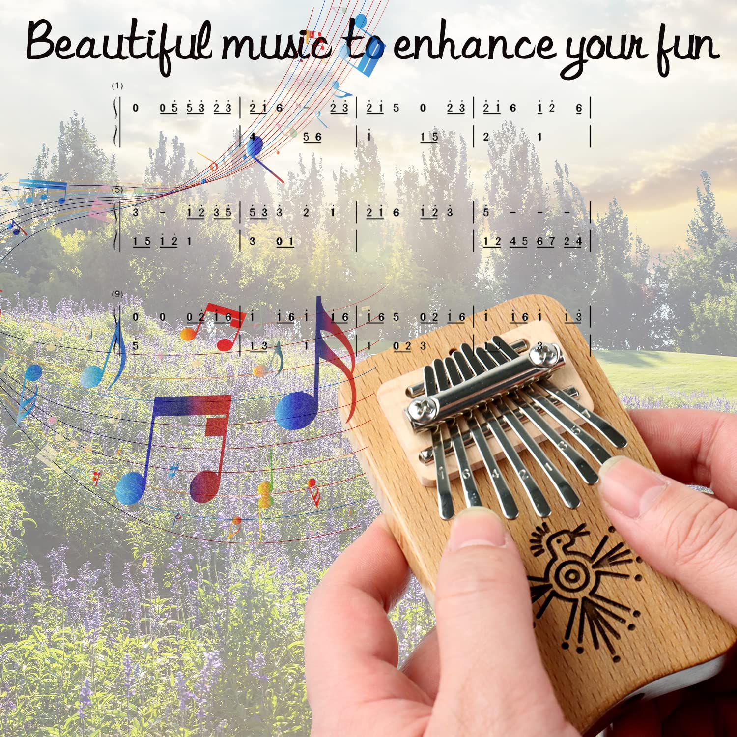 Ironkoi Kalimba 8 Keys Thumb Piano tuning hammer and learning instructions, portable Mbira Sanza finger piano, gift for children and adults