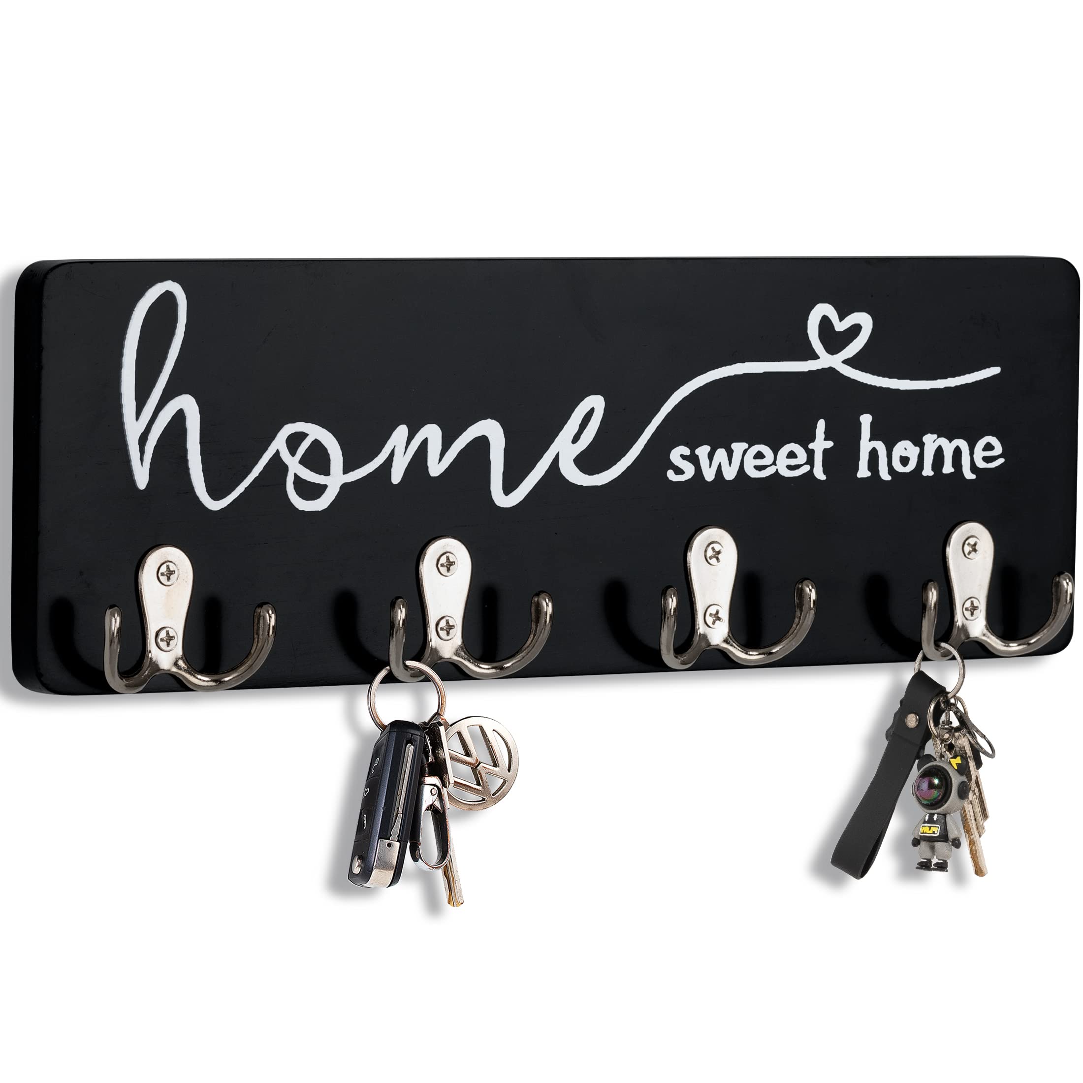 Ikviier Key Holder for Wall Decorative Made of Pine, Key Rack for Wall White, Key Hook for Wall with Double Hook,Creative Key Holder for Wall(A-White 01)
