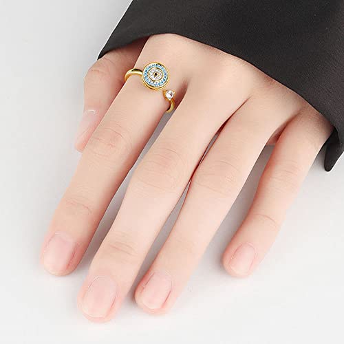 Langonay Fidget Ring Gold, Anxiety Ring for Women Sterling Silver Evil Eye Spinner Rings Mood Adjustable Open Rings