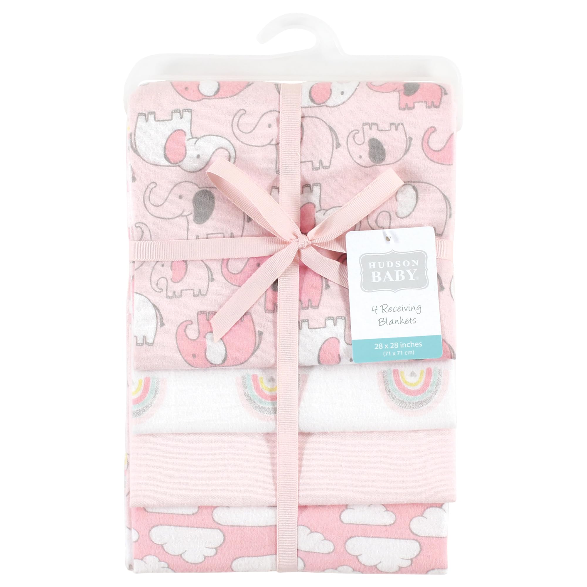 Hudson Baby Unisex Baby Cotton Flannel Receiving Blankets, Girl New Elephant, One Size
