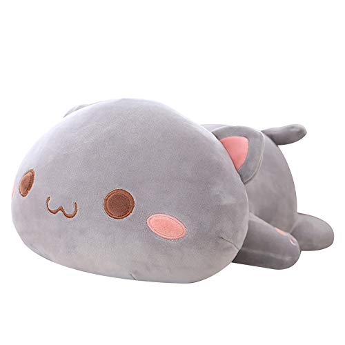 Jensquaify Cat Stuffed Animals, Soft Cat Plush Pillow Kitten Stuffed Animal Toy Gifts for Kids (Grey Round Eyes, 19.6")
