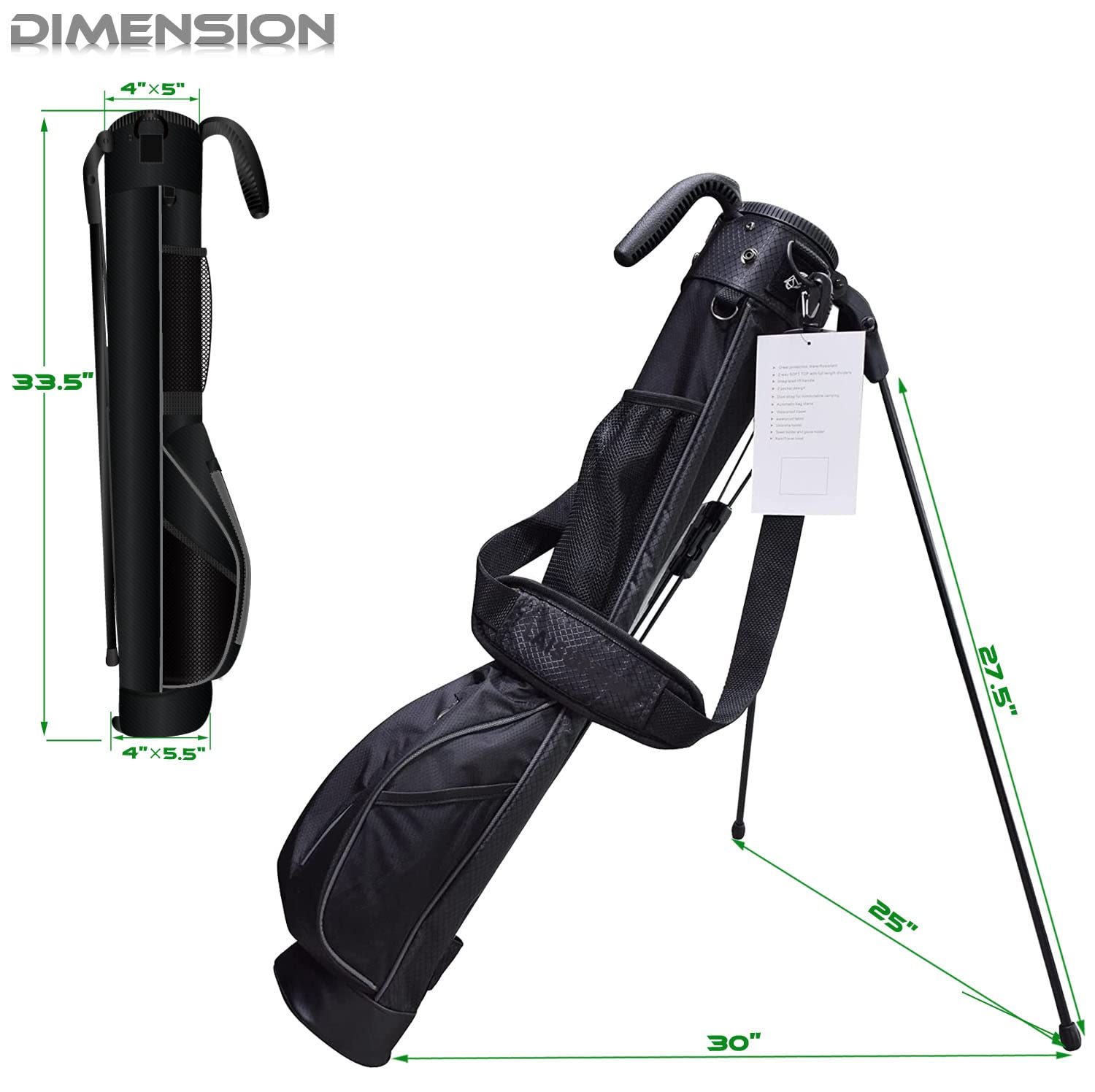 LAISUNTIM Golf Stand Bag Retractable, Portable Golf Bag with 4 Way Divider and Dual Straps, Waterproof Wear-Resistant Durable Fabric Golf Bag for Women and Men (Grey)
