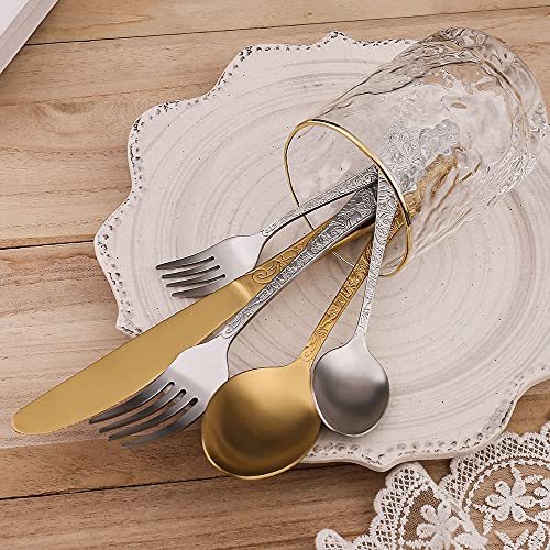 IKXO 35 Piece Silverware Set,Stainless Steel Silverware Set for 7,Modern Sleek Flatware Set, Include Knife/Fork/Spoon & Long Teaspoon/Salad Fork Mirror-Polished & Dishwasher Safe Cutlery colorful