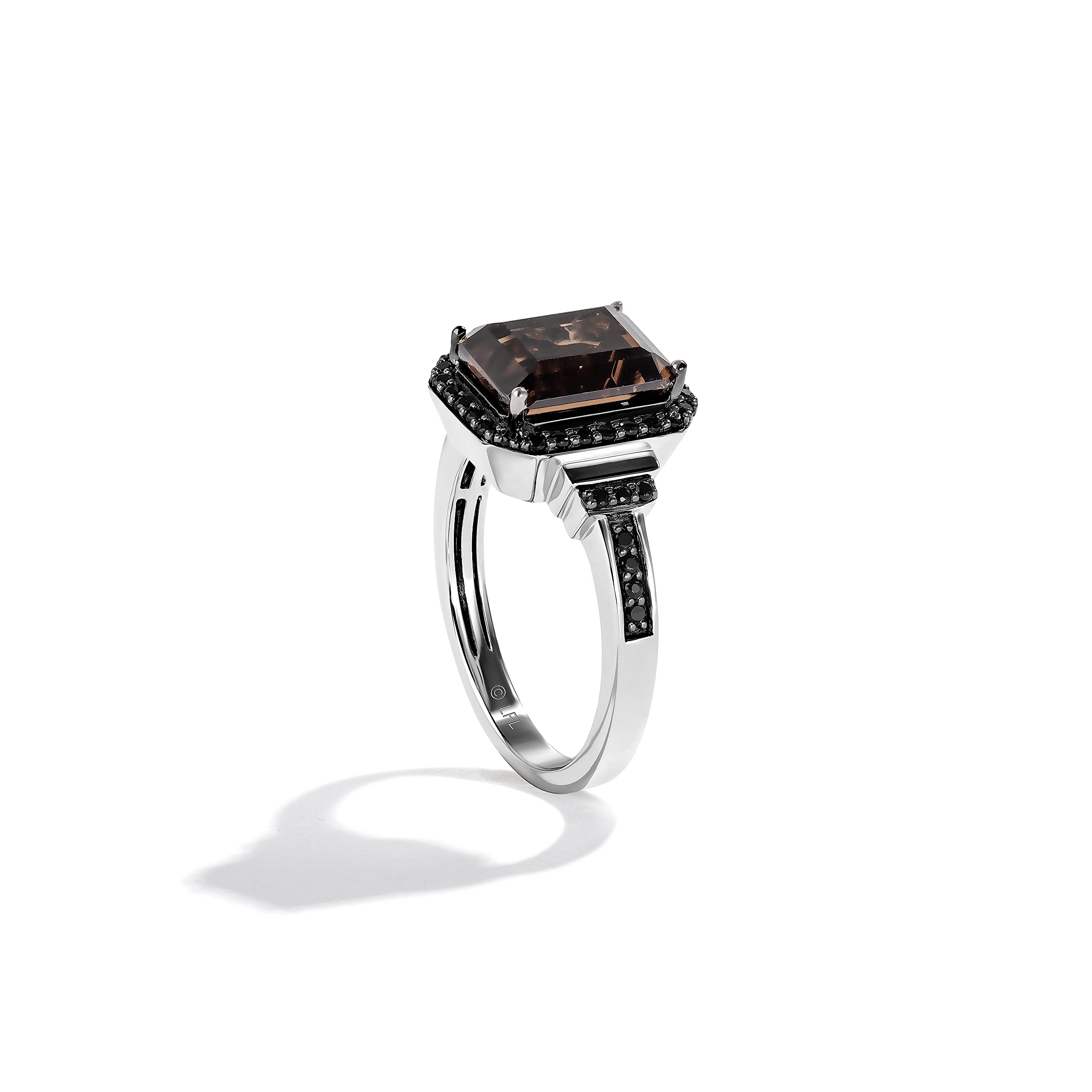 Jewelili Star Wars™ Fine Jewelry The Wookiee Women's Ring 1/3 Ct.Tw. Black Diamonds and Smokey Quartz Silver