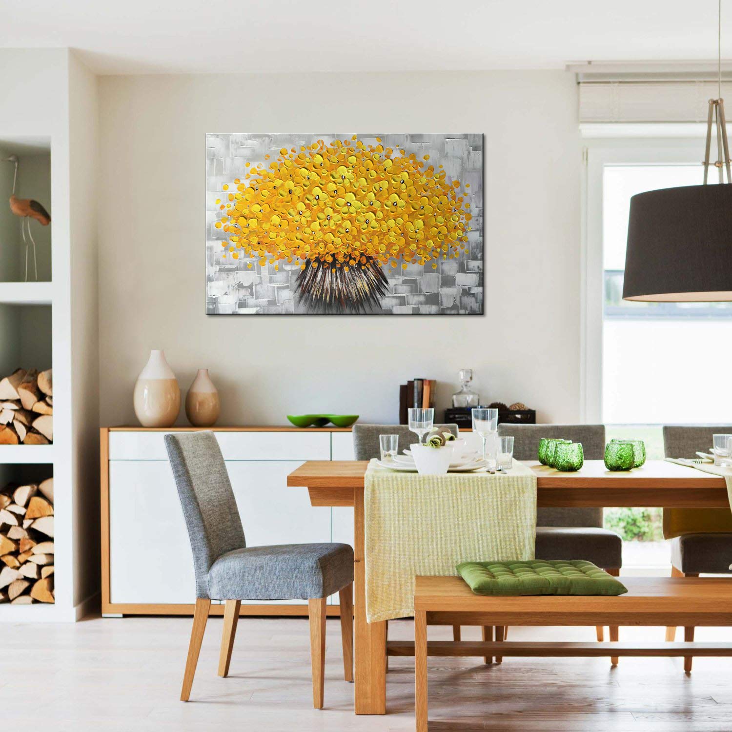 Huge Hand Painted Oil Painting Modern Textured Yellow Flower Wall Art Modern Abstract Floral Artwork