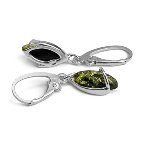Ian and Valeri Co. Green Amber Sterling Silver Leverback Earrings