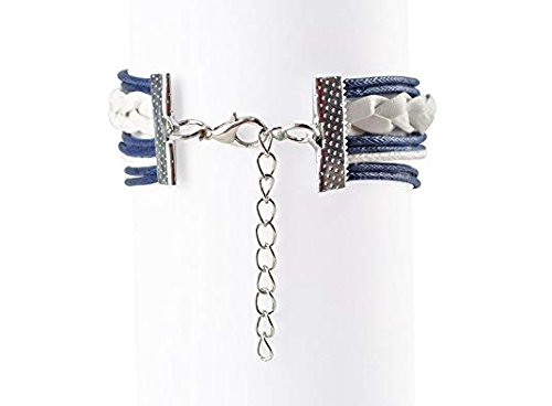 Infinity Collection - Nautical Anchor Charm Earrings & Bracelet for Women, Navy and White Anchor Braided Bracelet - Weaved Leather Rope with Ship Wheel, Infinity, and Anchor Charm Bracelet