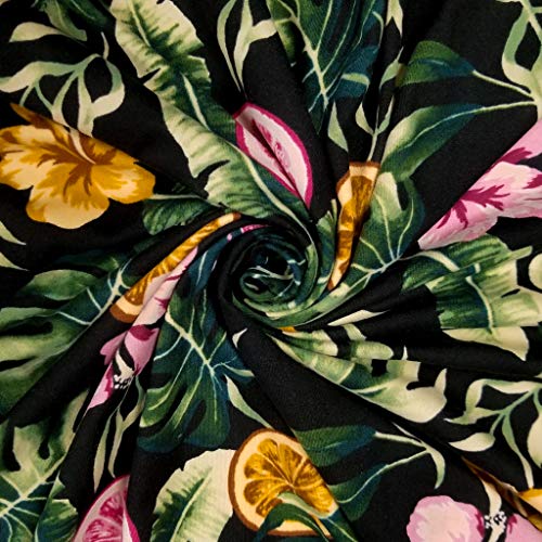 Texco Inc Poly Spandex Floral Conversational Prints DTY Brushed 4 Way Stretch Fabric, Black Pink 1 Yard