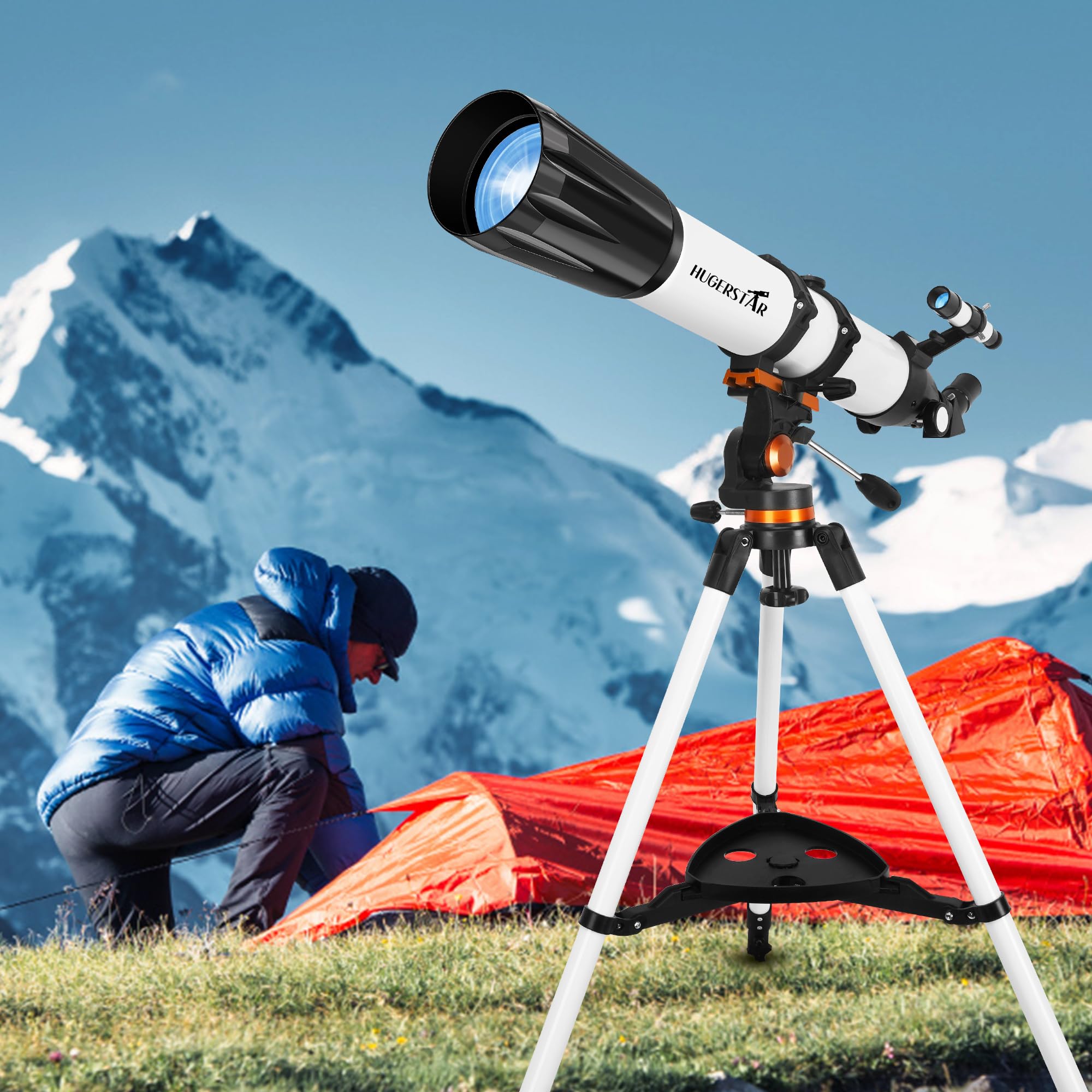HUGERSTAR Telescope, 90mm Telescopes for Adults Astronomy & Kids & Beginners, 800mm Refracting Telescope Fully Multi-Coated High Transmission Coatings with Phone Mount, Observe The Moon and Stars