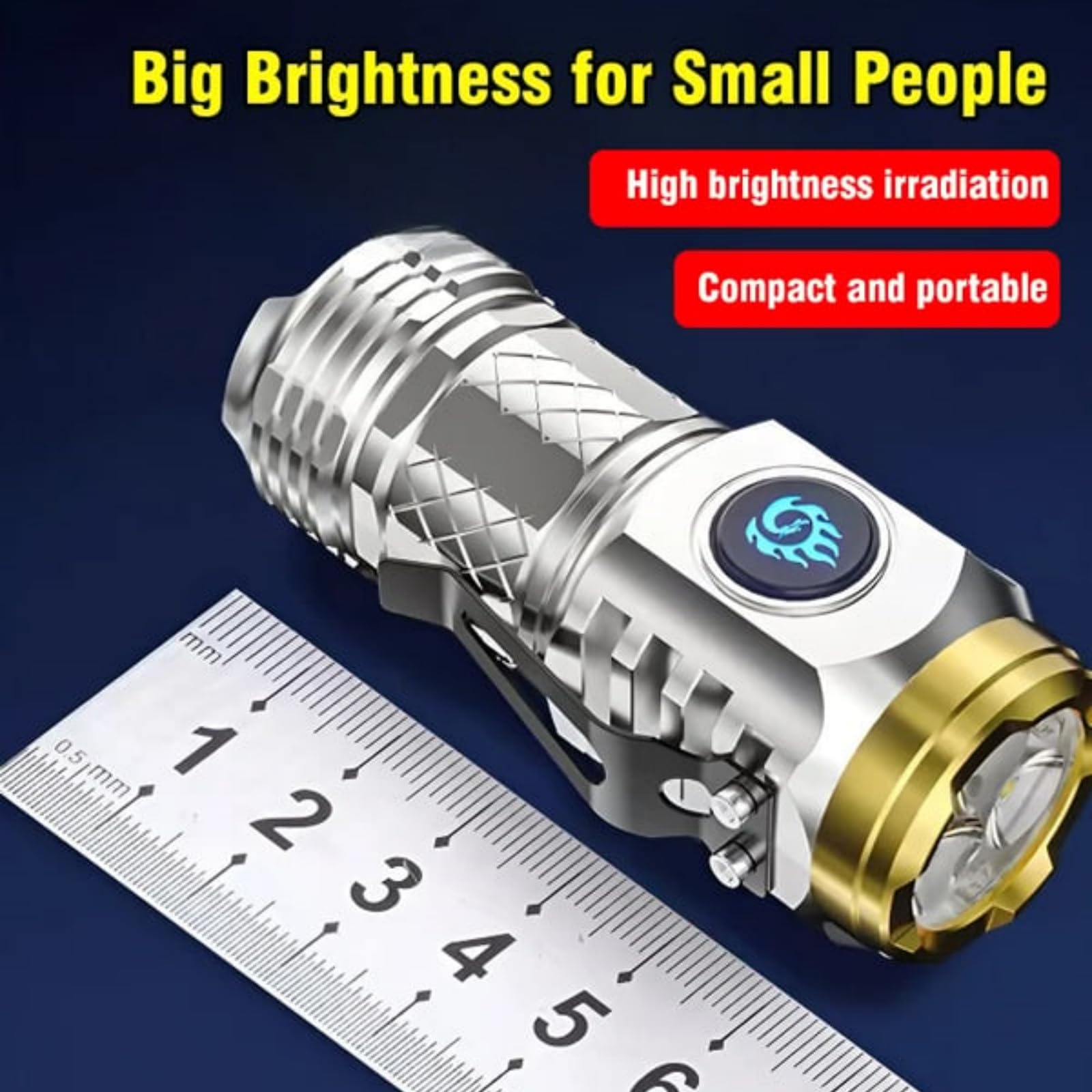 Three-Eyed Monster Mini Flash Super Power Flashlight, German Thumb Sized Flashlight, 3 Eyed Monster Mini Flashlight, Outdoor Small High Lumen Rechargeable Waterproof Pocket Flashlight (Silver)