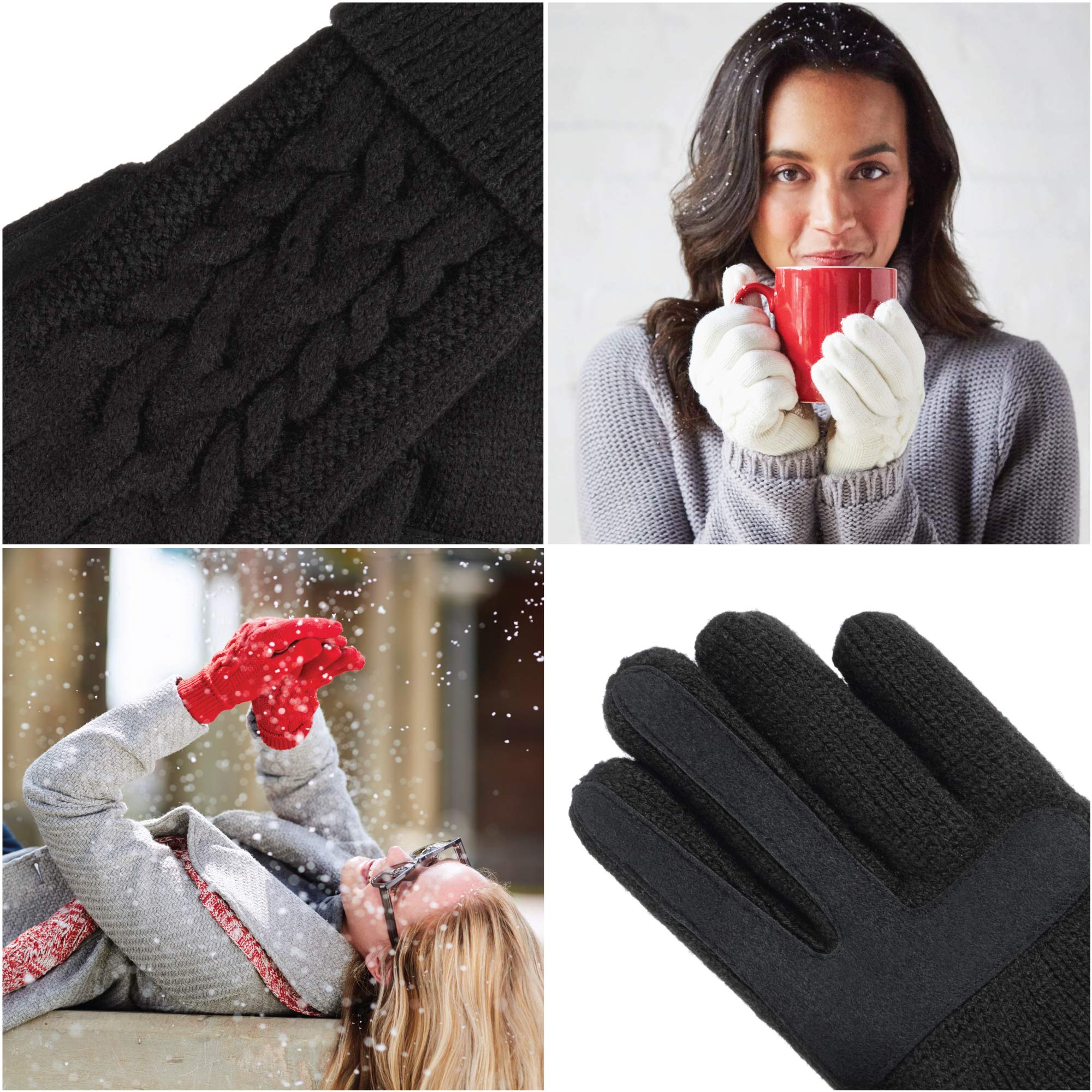 isotoner Womens Smartouch Solid Triple Cable Knit Palm With Patches Gloves, Chili, One Size US