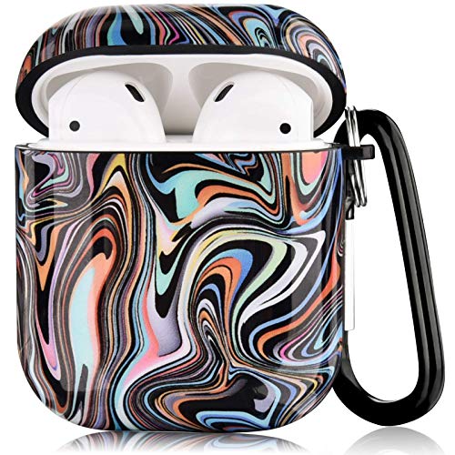 KOREDA Compatible with AirPods Case, Cute Marble TPU Hard Designed Case Full Protective Shockproof Cover Accessories with Keychain for AirPods 2 & 1 (Abstrict Marble)