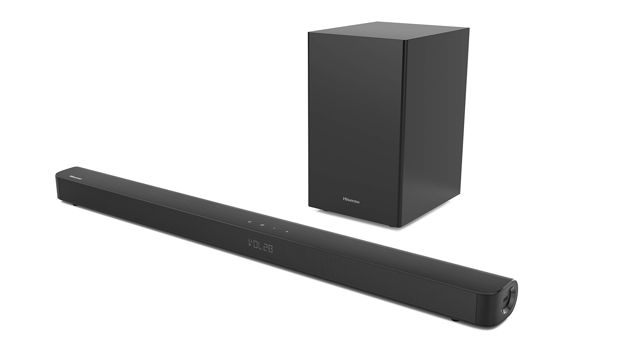 Hisense HS212F 2.1ch Sound Bar with Wireless Subwoofer, 120W, Pure Surround, Ezplay Support, Roku TV Ready, Bluetooth, HDMI ARC/Optical/AUX/USB, 3 EQ Modes, Black (Renewed)