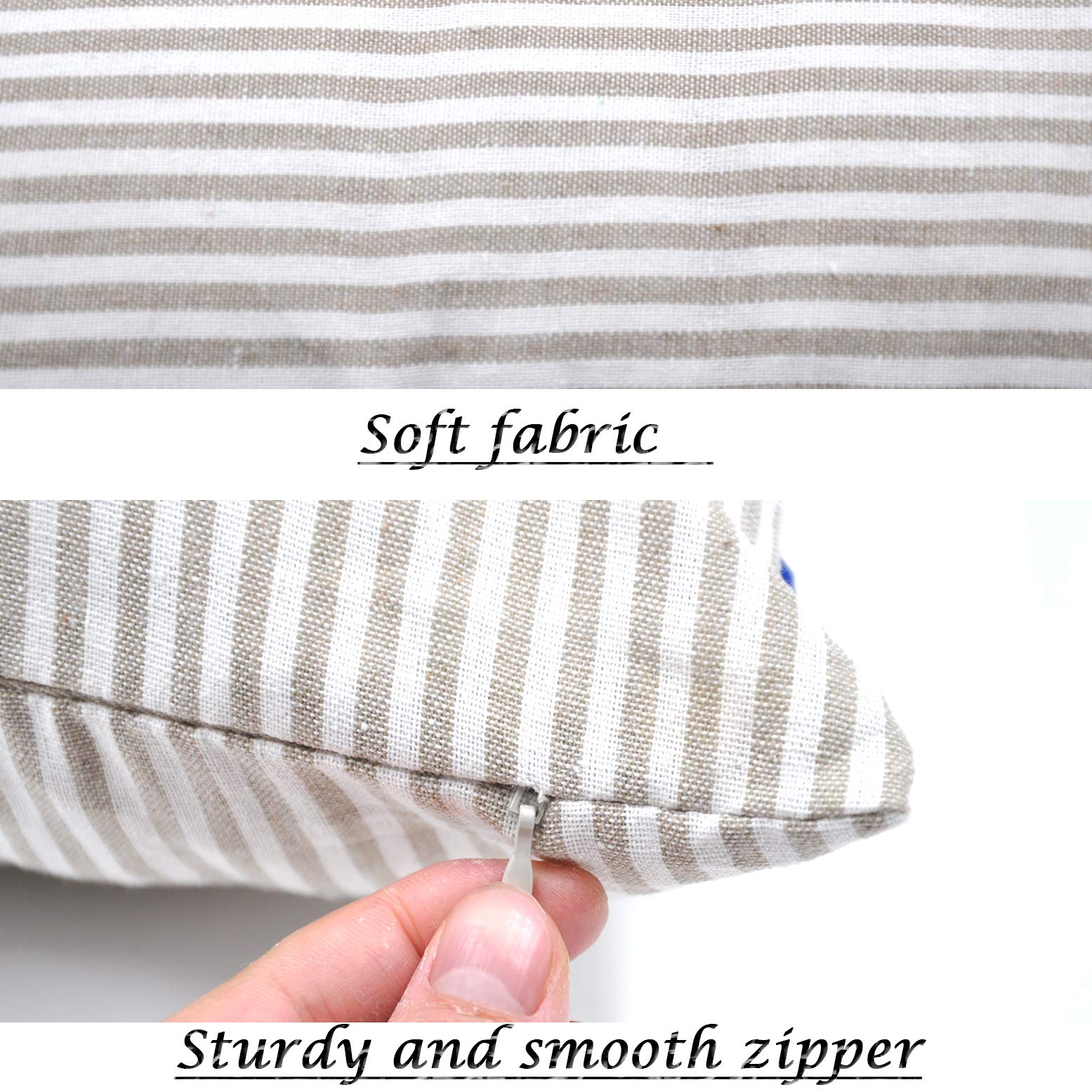 JES&MEDIS Pack of 2 Pillowcase Cotton Striped Home Decor Square Throw Pillow Covers Set for Office Bed Car Club 18 x 18 Inches 45 x 45 cm Beige and White