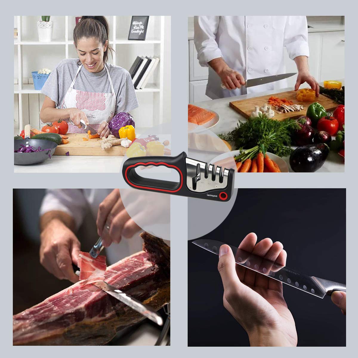 Lemiyoo Kitchen Knife Sharpeners,4 in 1 Professional Knife Sharpener, With A Pocket Knife Sharpener, Ceramics, Tungsten Steel, Diamond Sharpener,Quickly Restore The Sharp Of The Knife (black red)